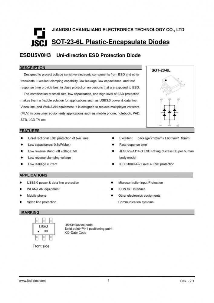 ESDU5V0H3 datasheet page 1