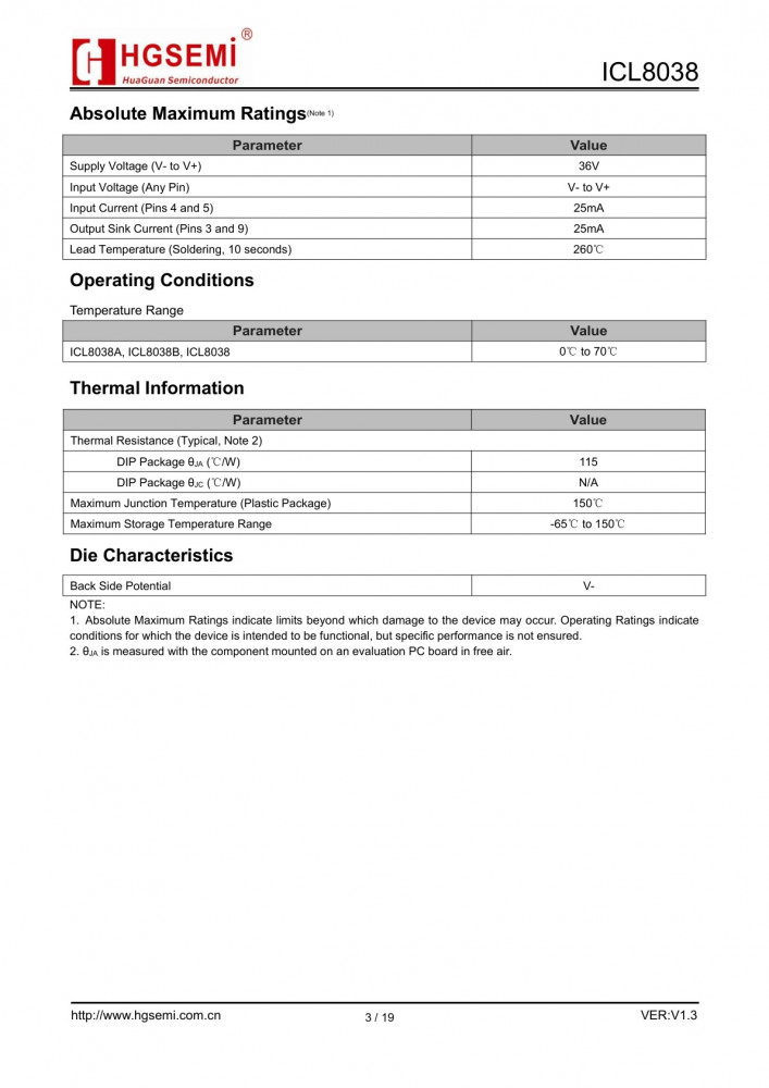 ICL8038N datasheet page 3