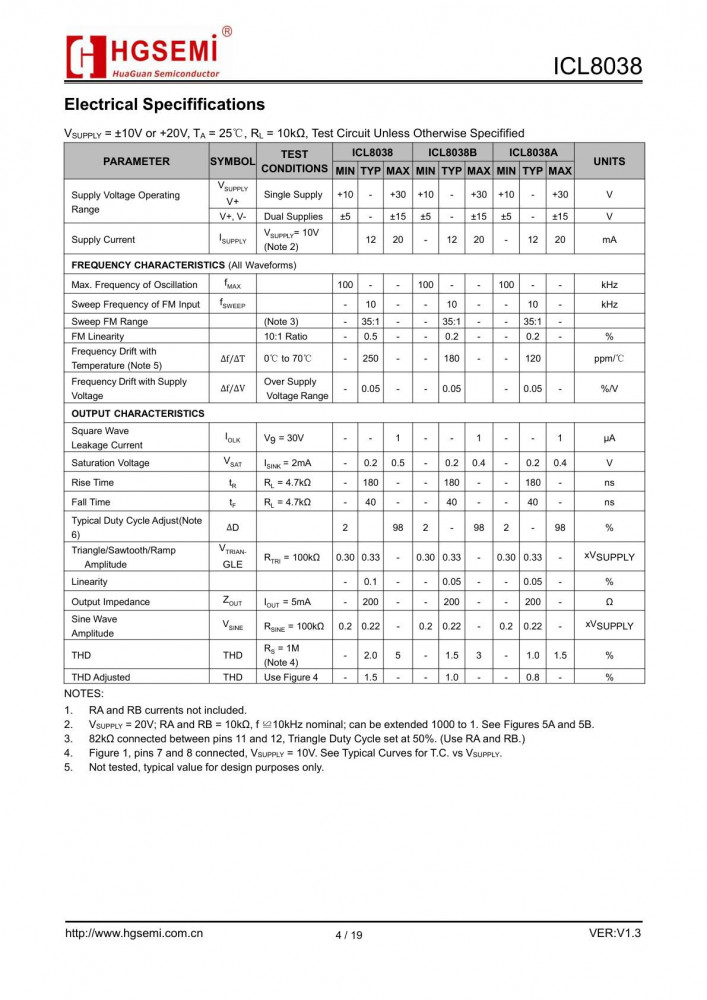 ICL8038N datasheet page 4