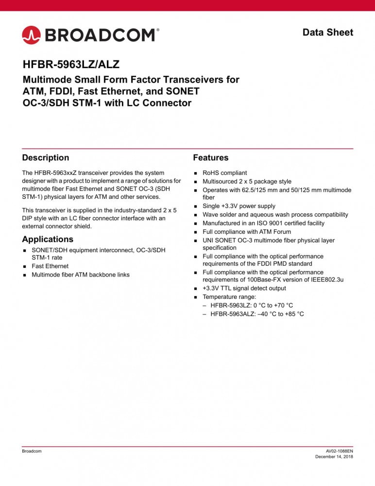 HFBR-5963LZ datasheet page 1