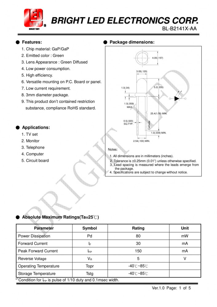 BL-B2141X-AA datasheet page 1