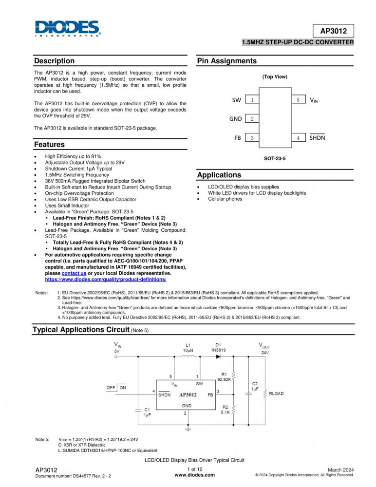 AP3012 datasheet page 1