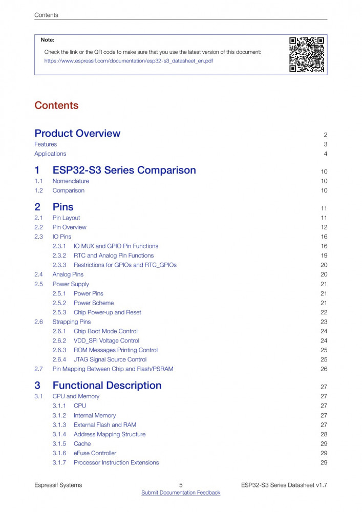 ESP32-S3R8 datasheet page 5