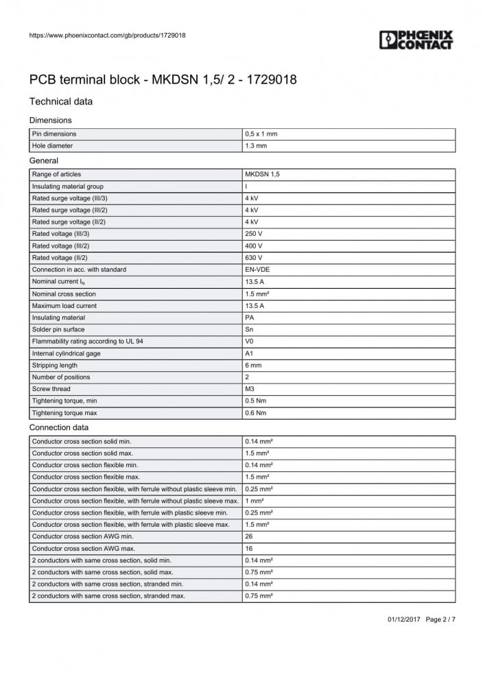 Phoenix Contact 1729018 product documentation page 2