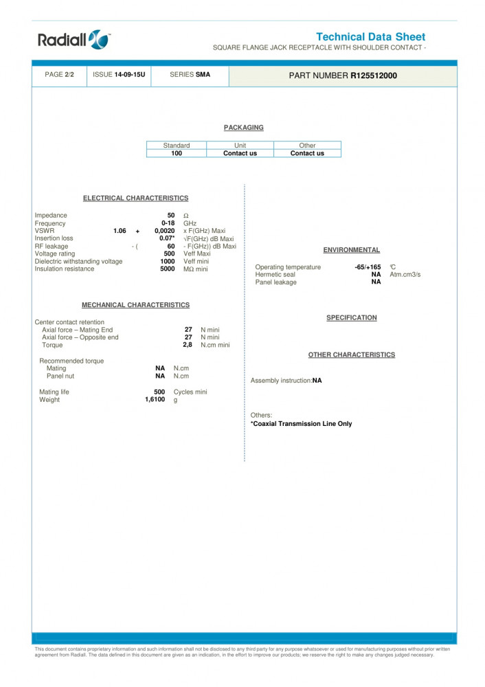 Radiall R125512000 SMA specification sheet, page 2