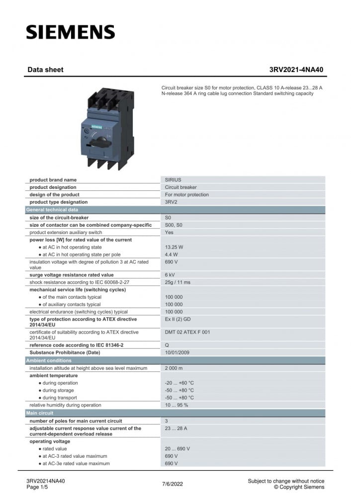 3RV20214NA40 technical document page 1