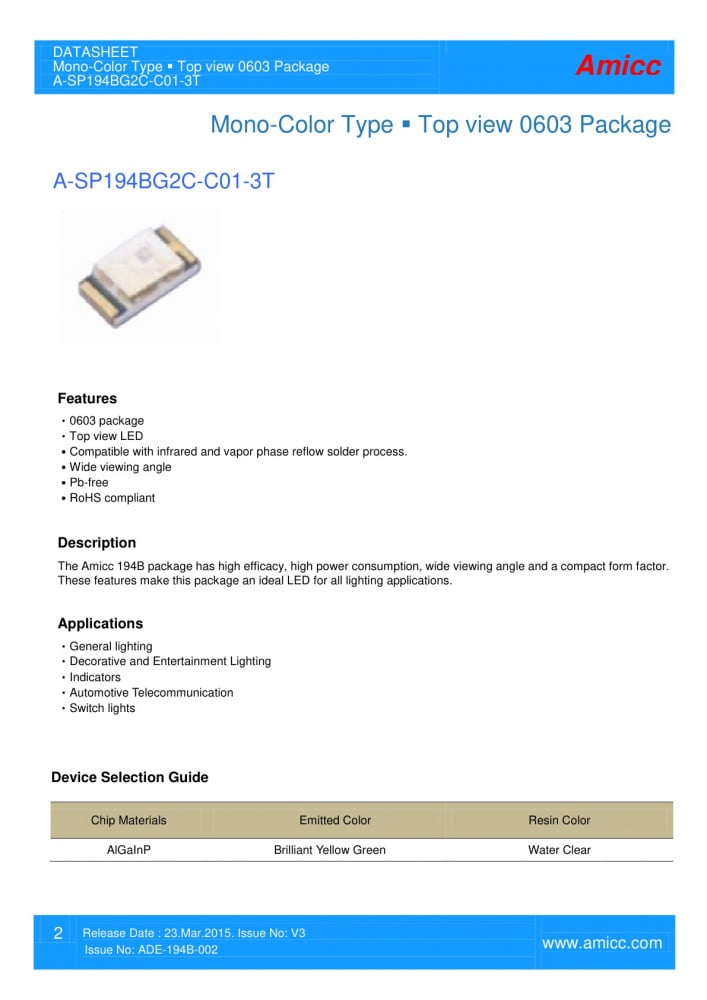 A-SP194BG2C-C01-3T datasheet page 2