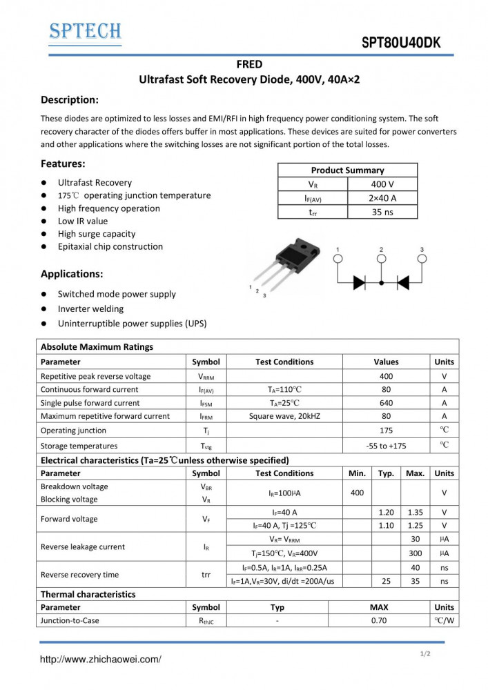 SPT80U40DK datasheet page 1