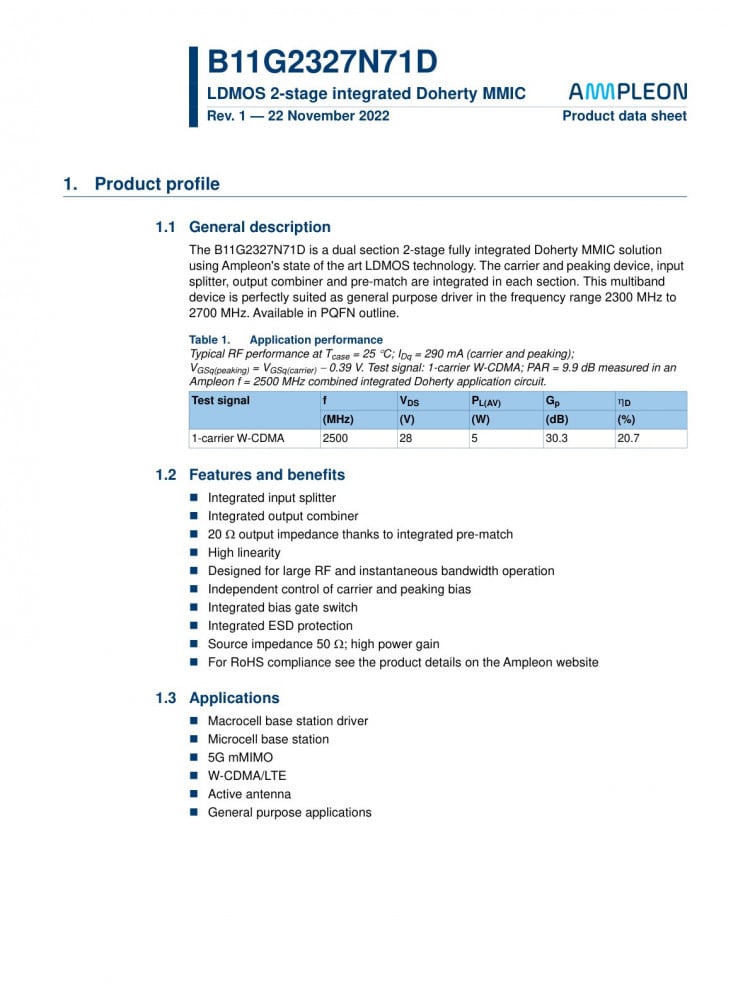 B11G2327N71DX datasheet page 1
