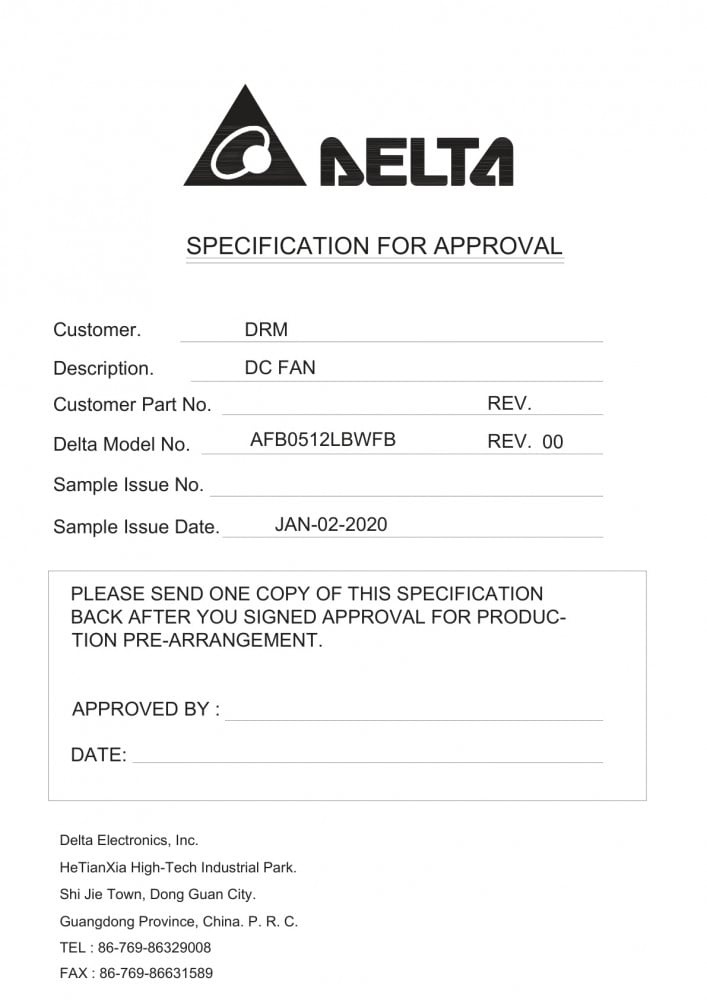AFB0512LBWFB specification page 1