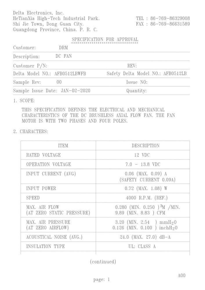 AFB0512LBWFB specification page 3