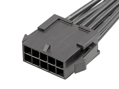 Micro-Fit 3.0 Male-to-Micro-Fit 3.0 Male Off-the-Shelf (OTS) Cable Assembly, Dual Row,  600.00mm Length, Gold (Au) Plating, 10 Circuits, Black