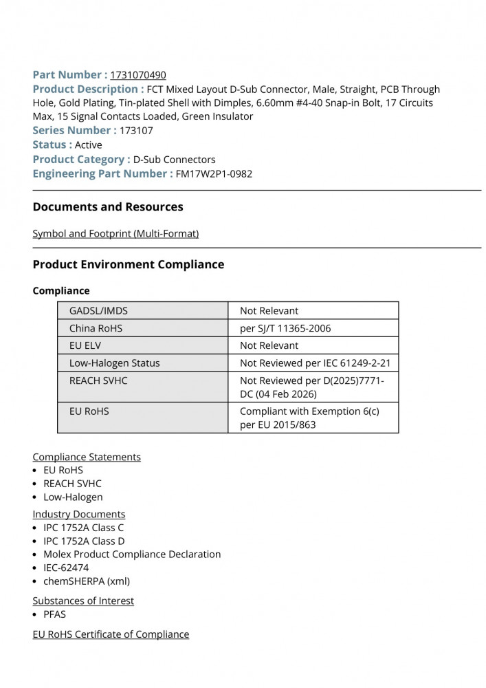 Technical document image 1 for MOLEX 1731070490