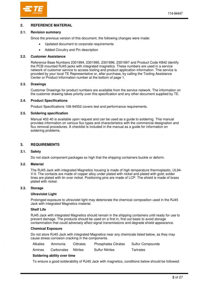 TE Connectivity RJ45 magnetics specification page 2