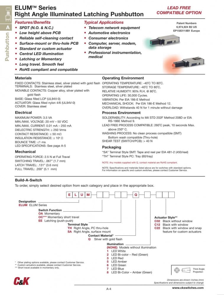 C&K ELUM datasheet page 1