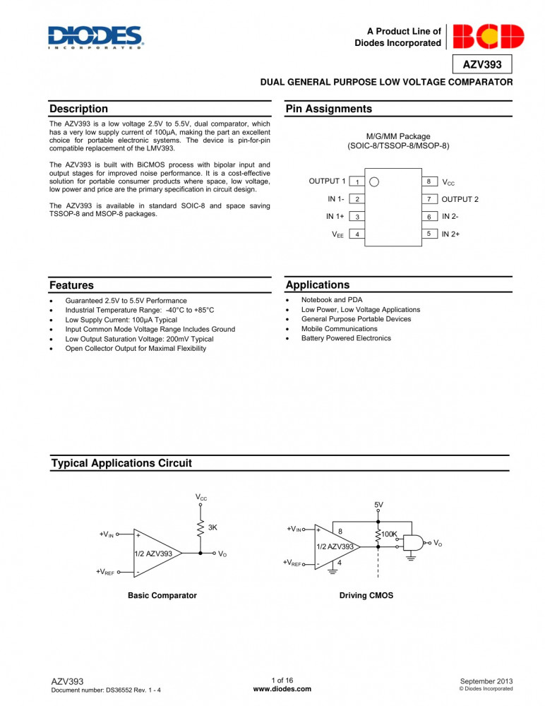 AZV393MMTR-G1 datasheet page 1