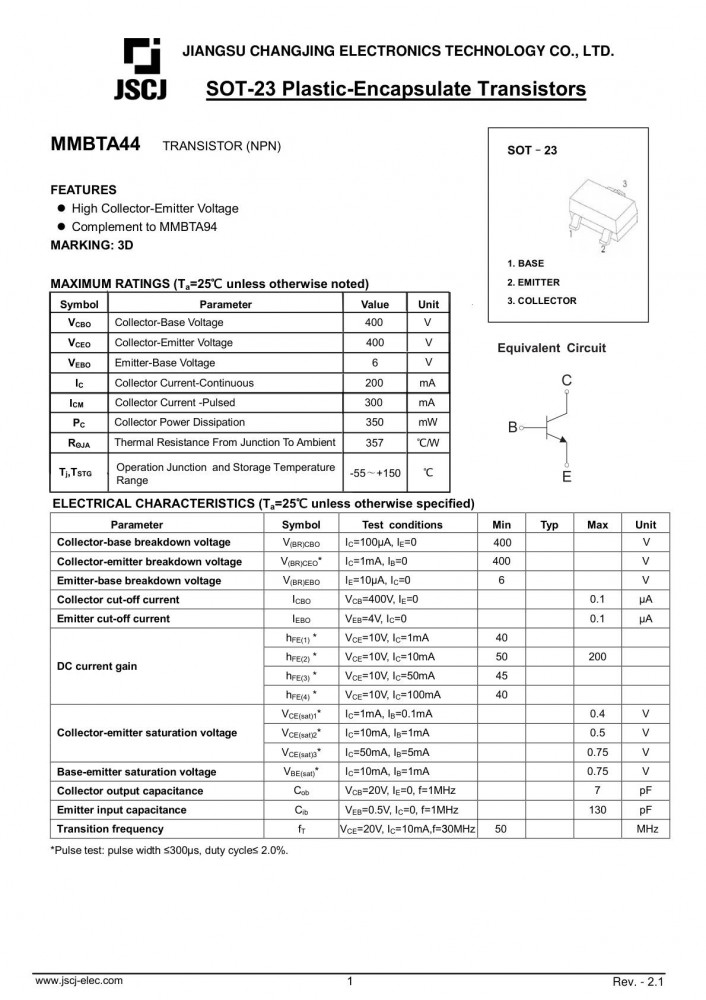 MMBTA44 datasheet page 1