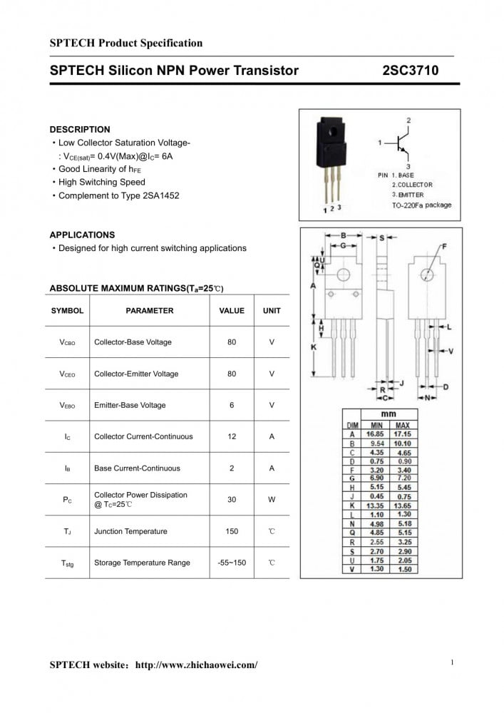SPTECH 2SC3710 datasheet page 1