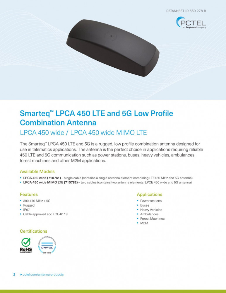 LPCA 450 product document, page 2