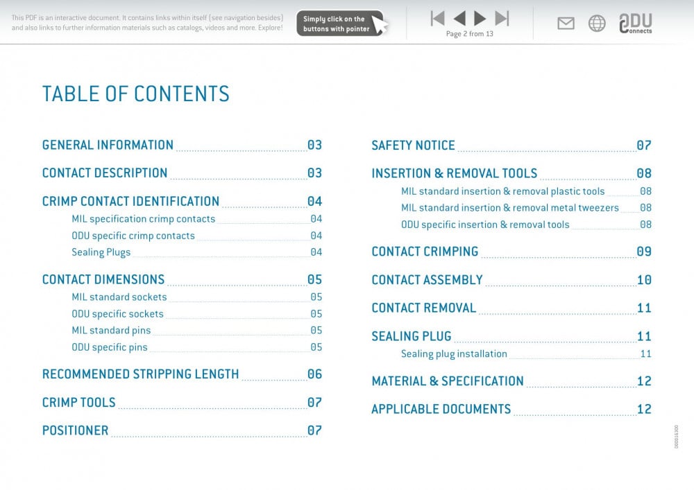ODU crimp contacts specification page 2