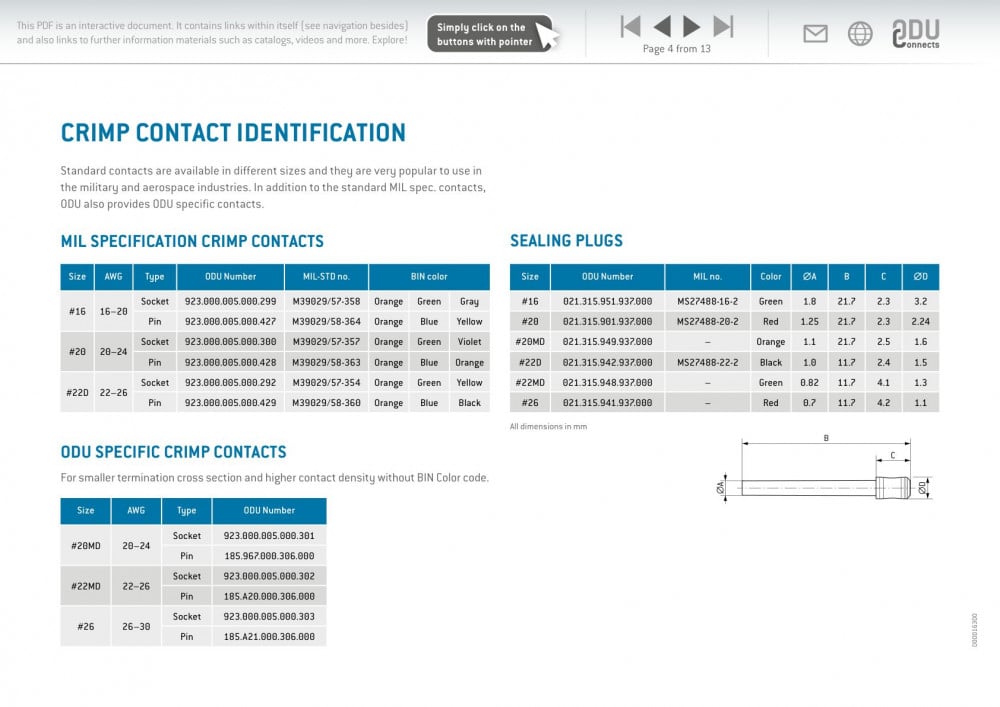 ODU crimp contacts specification page 4