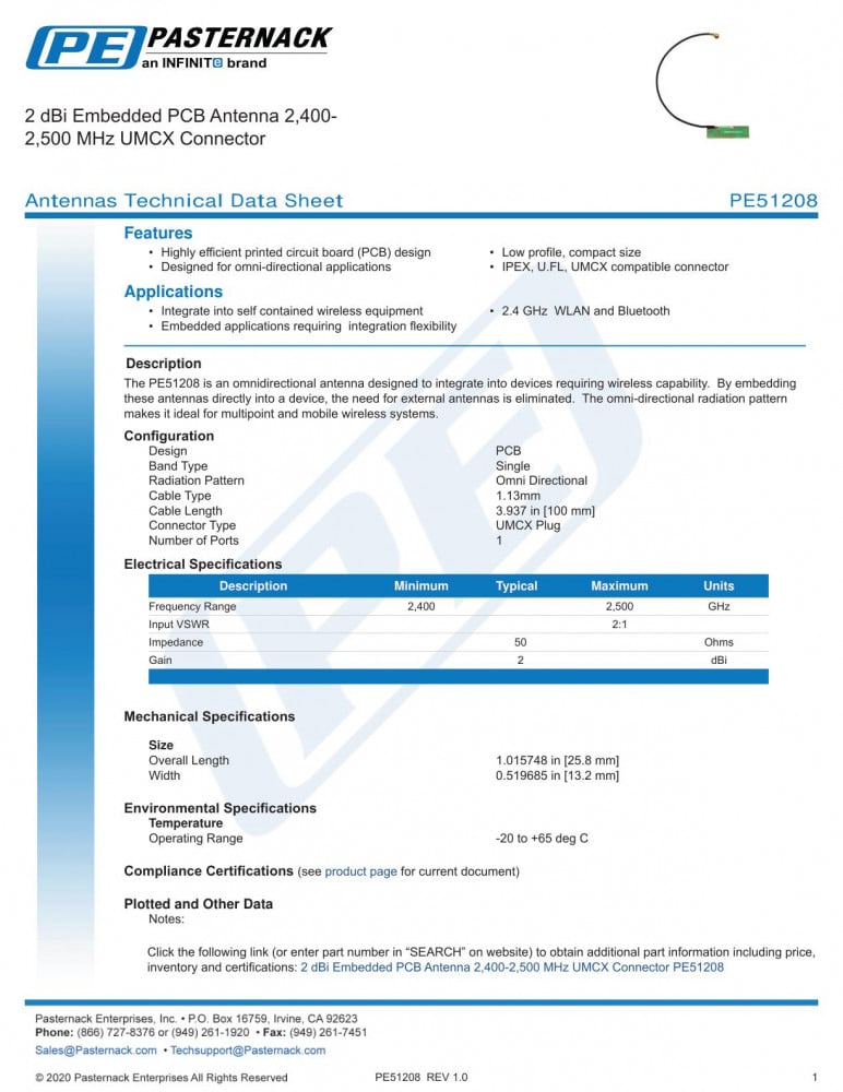PE51208 technical datasheet page 1