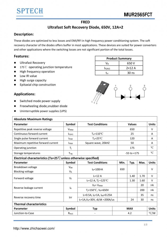 MUR2565FCT technical document page 1