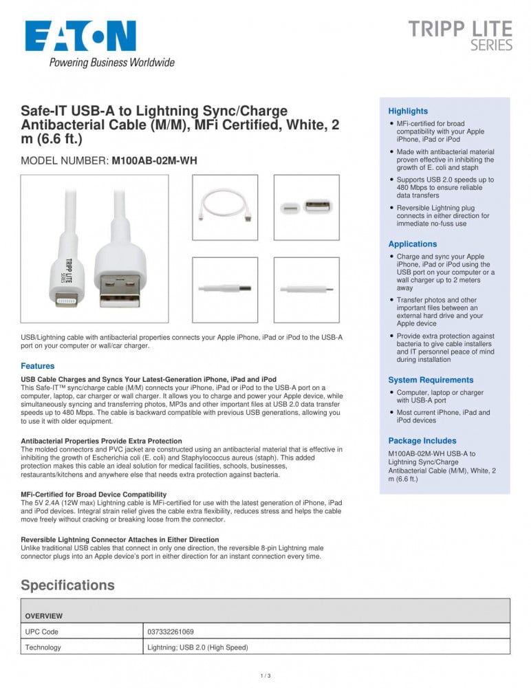 M100AB-02M-WH technical document page 1
