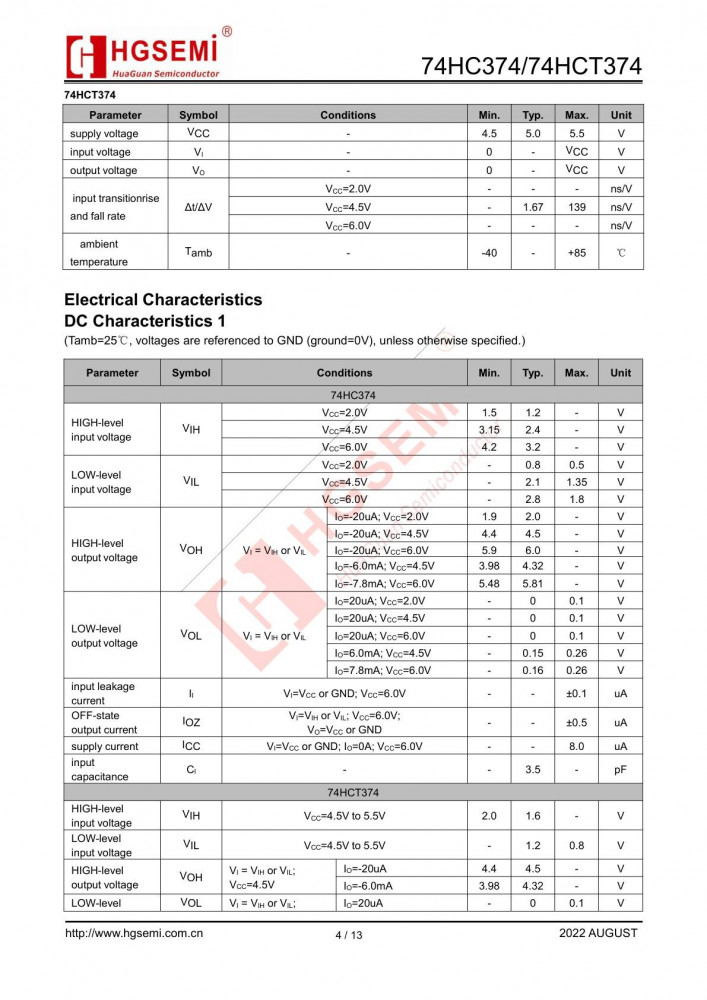 74HC374M/TR datasheet page 4