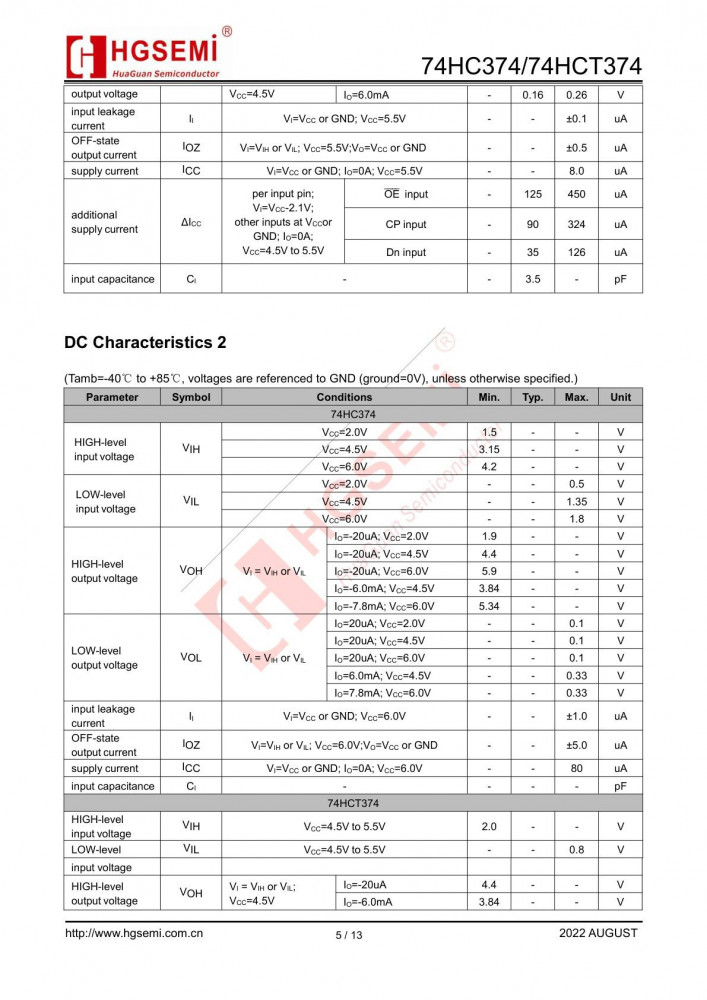 74HC374M/TR datasheet page 5