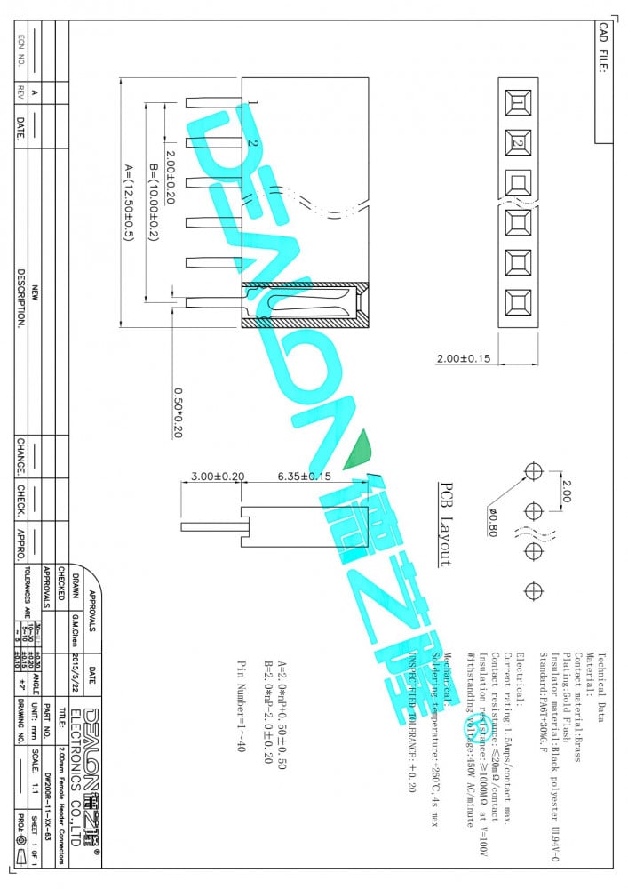 DEALON DW200R-11-11-63 connector technical drawing