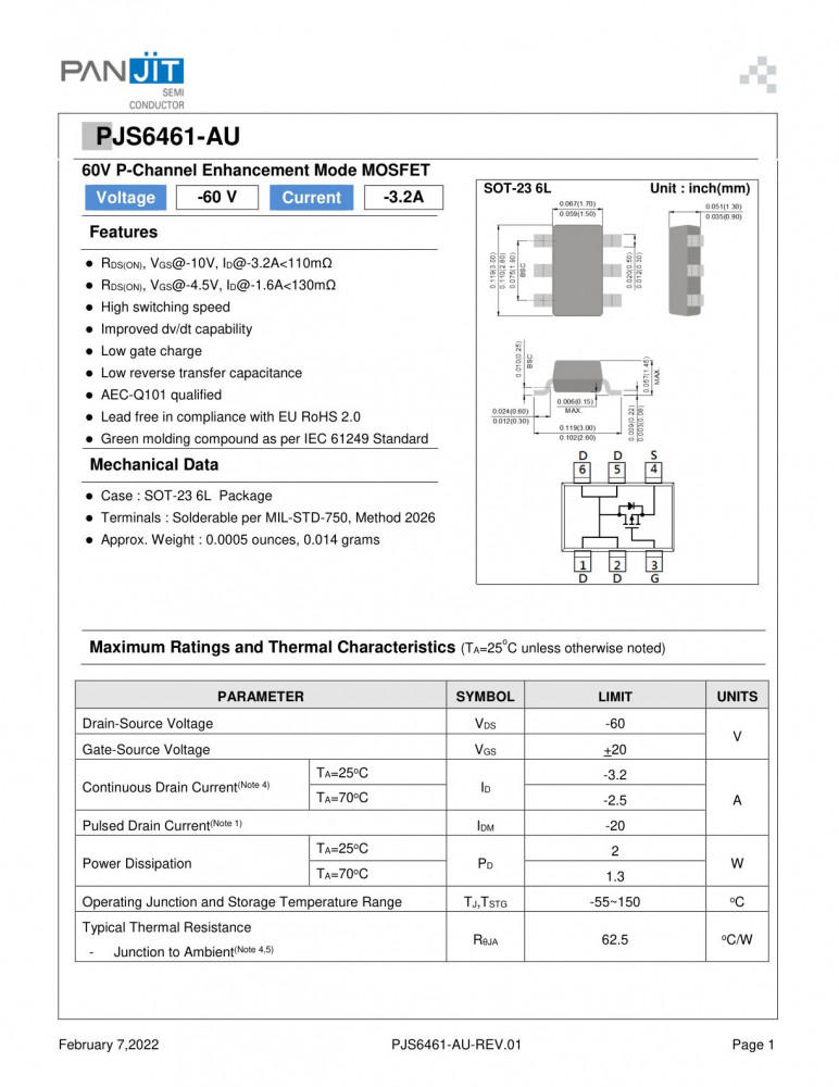 PJS6461-AU datasheet page 1
