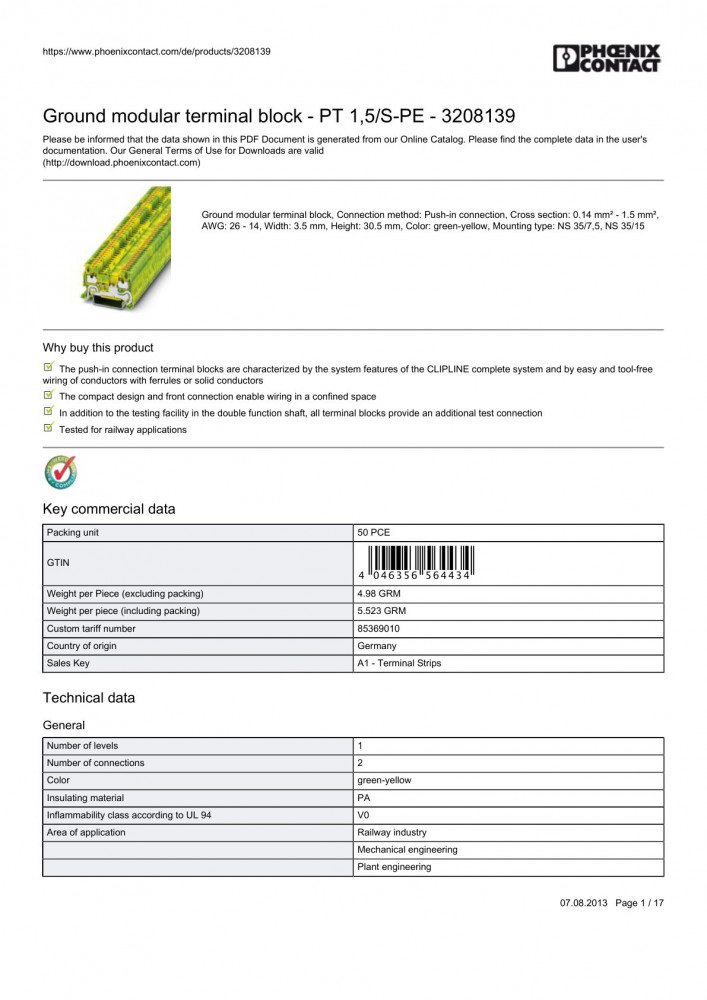 PT 1,5/S-PE 3208139 technical document page 1
