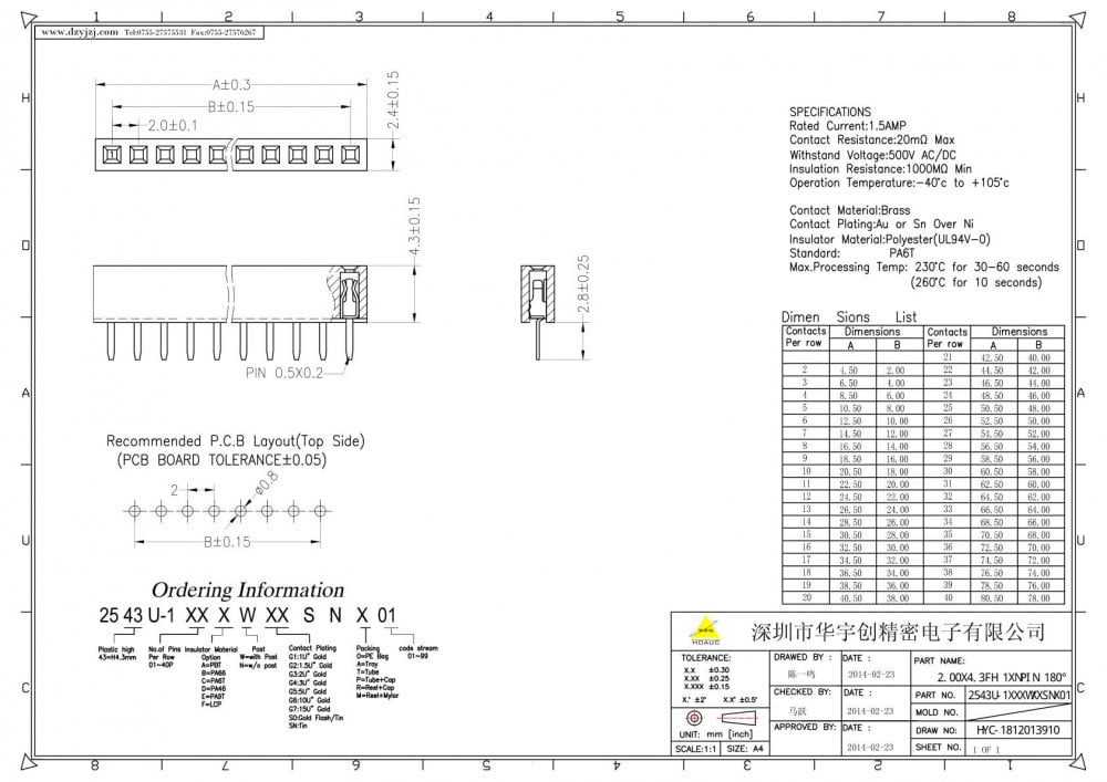 HOAUC 2543U-140CNG1SNT01 technical drawing