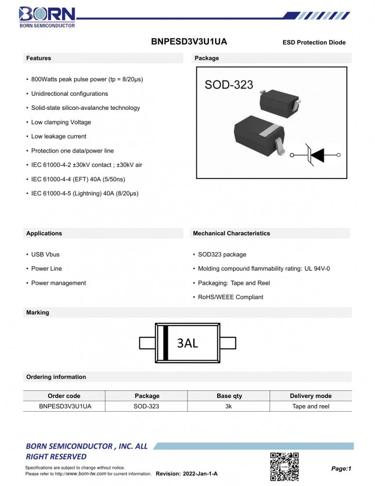 BNPESD3V3U1UA datasheet page 1