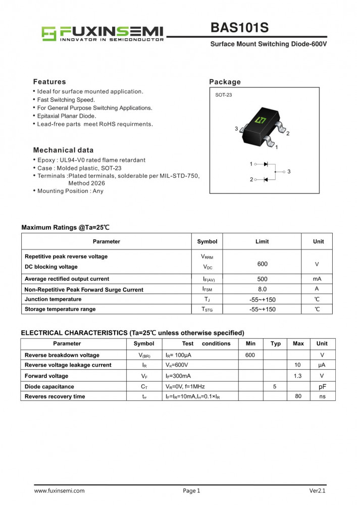 BAS101S datasheet page 1