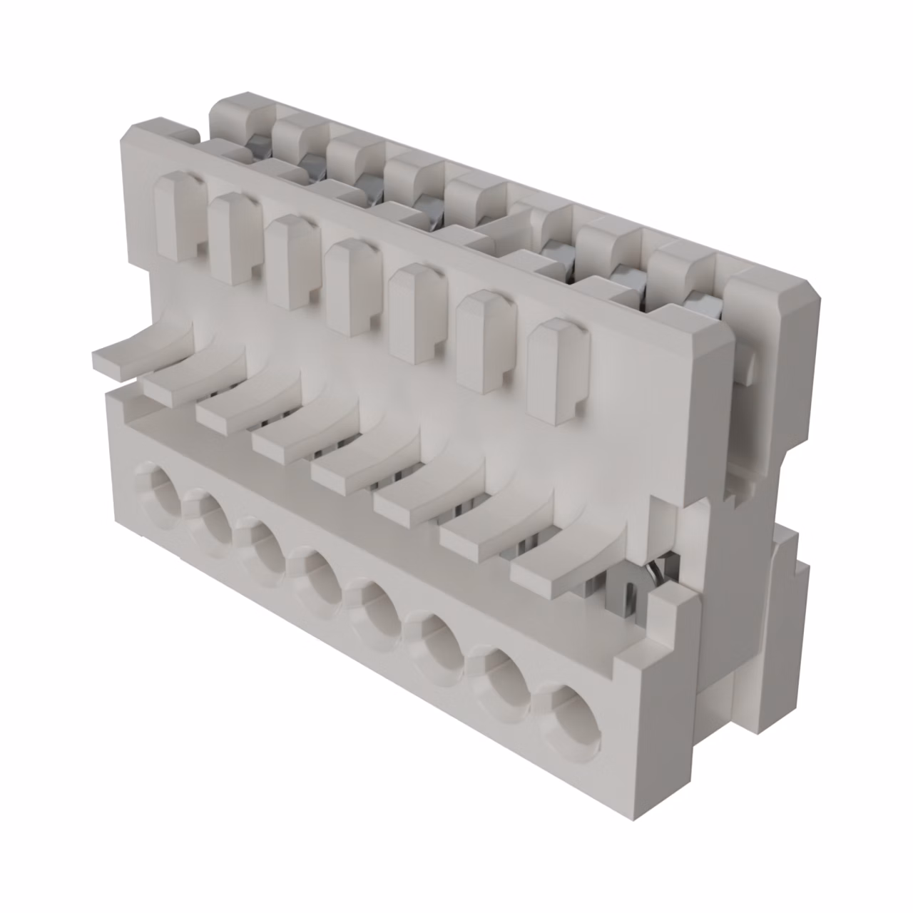 Appli-Mate RAST 2.5 IDT Housing, 2.50mm Pitch, Female, 8 Circuits, Beaded Terminal, Position Keys A & I Removed, Open Endwalls, Polarizing Rib Between Circuits 5 & 6 for sale