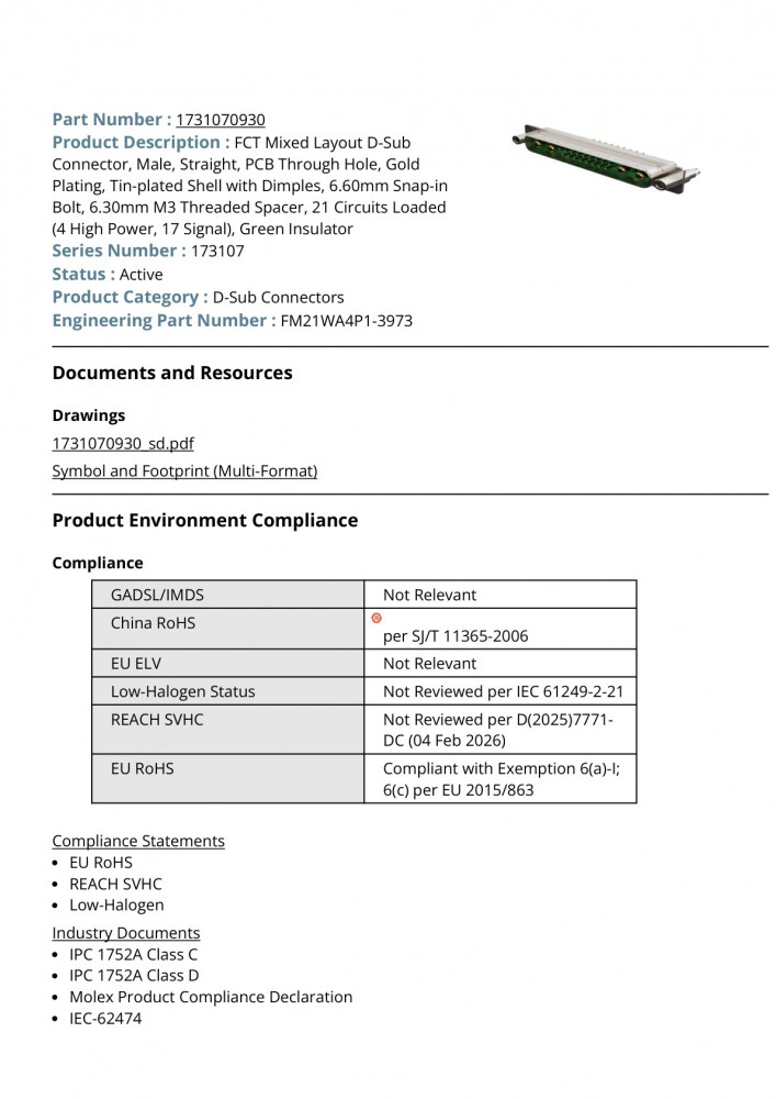 MOLEX 1731070930 technical drawing, page 1