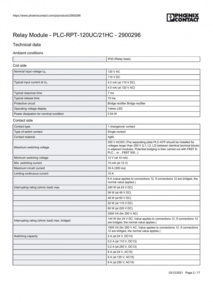 Phoenix Contact 2900296 technical document page 2
