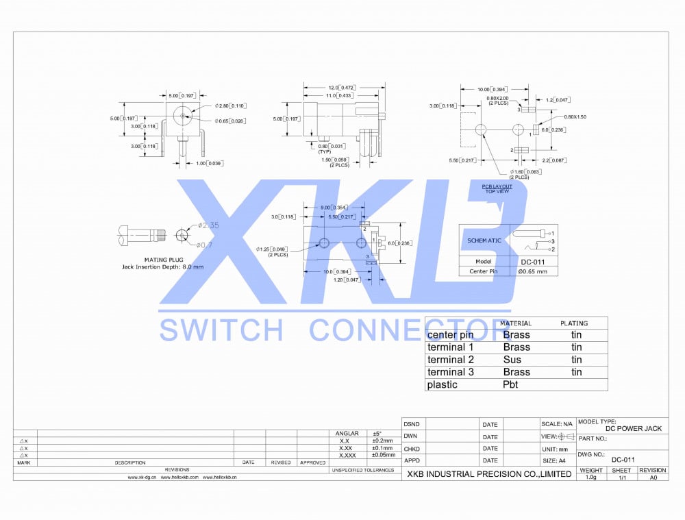 XKB Connection DC-011 technical drawing