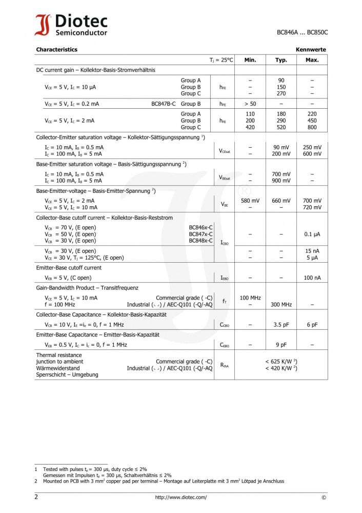 DIOTEC BC846B datasheet page 2