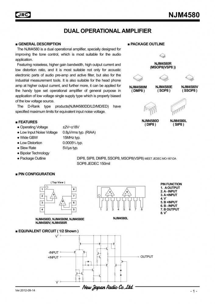 NJM4580 datasheet page 1