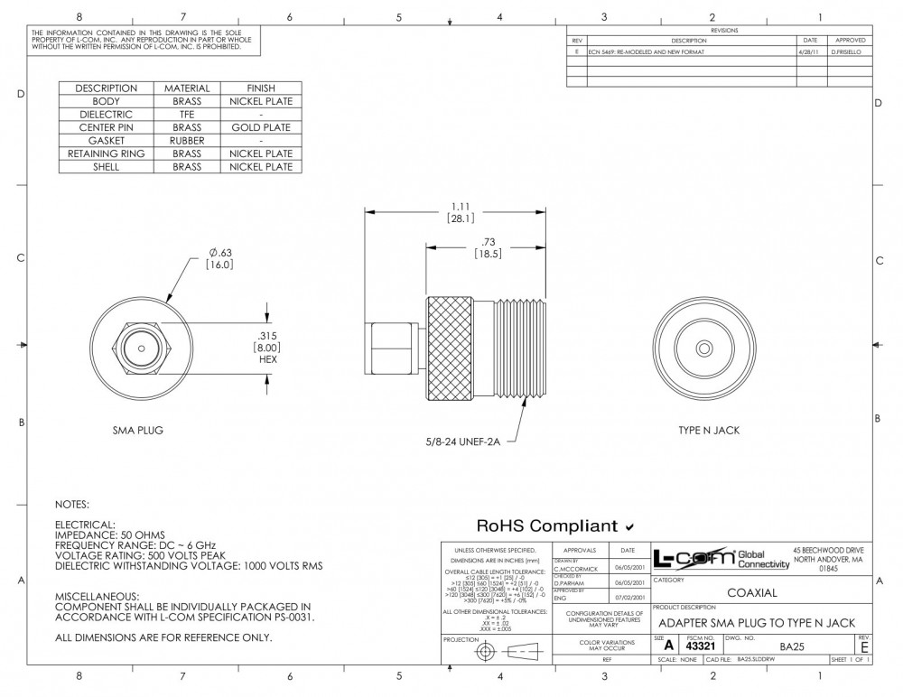 L-com BA25 technical document page