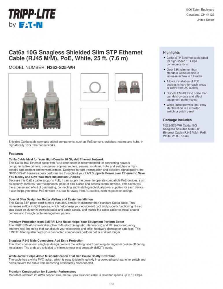 N262-S25-WH technical document page 1
