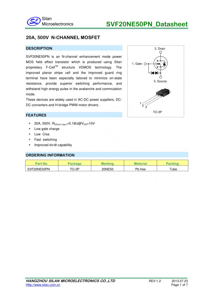 SVF20NE50PN datasheet page 1