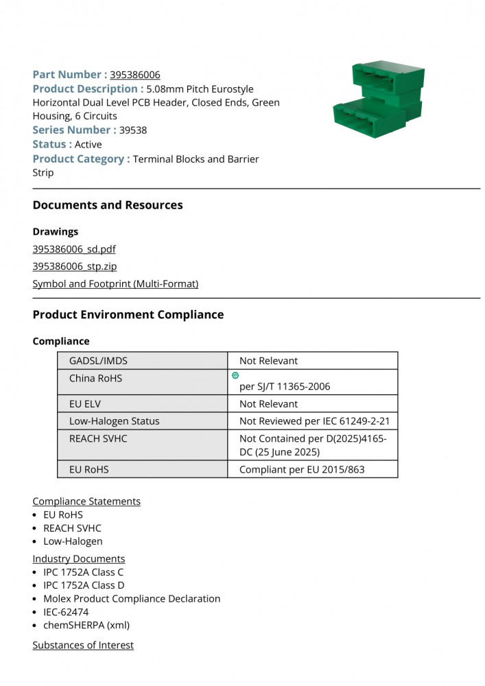 Molex 395386006 drawing image, page 1