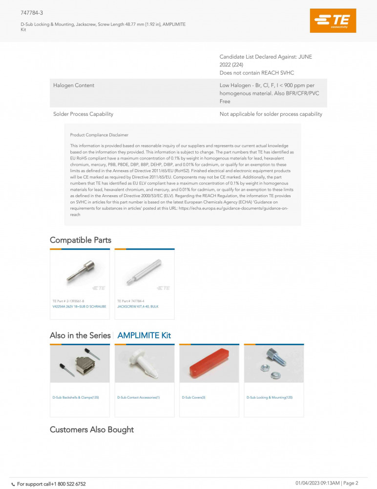 TE Connectivity 747784-3 technical drawing page 2