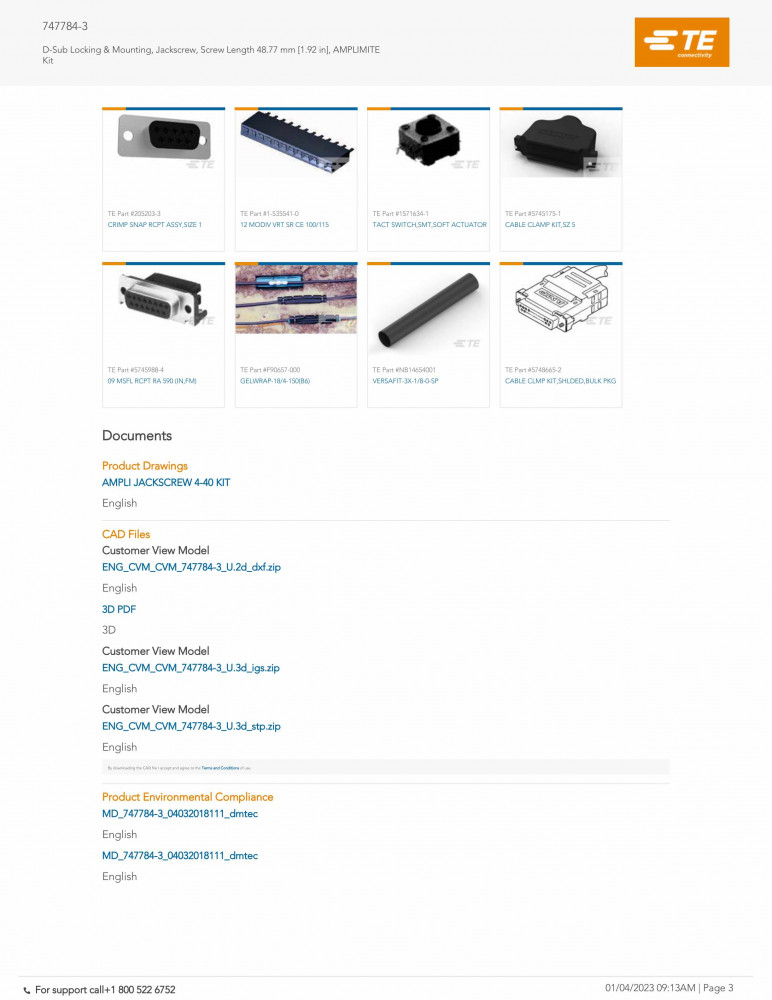 TE Connectivity 747784-3 technical drawing page 3