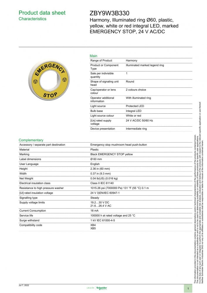 ZBY9W3B330 technical document page 1