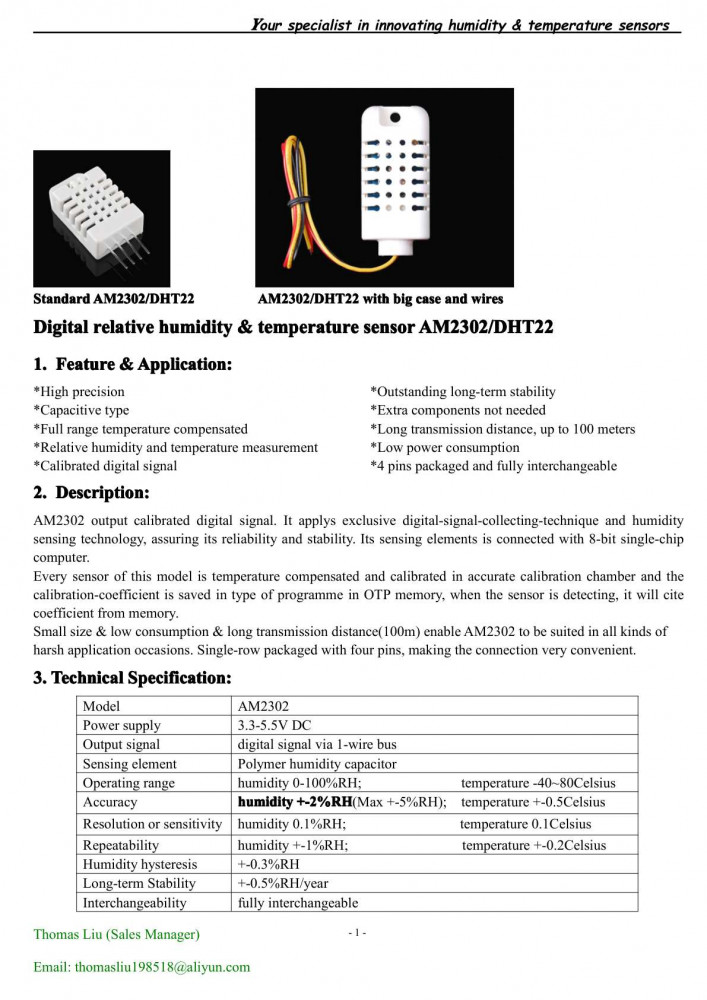 AM2302 DHT22 technical document page 1
